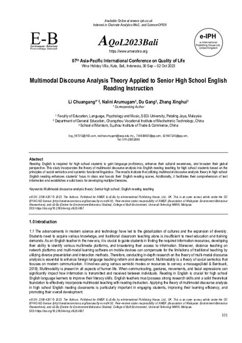 Pdf Multimodal Discourse Analysis Theory Applied To Senior High School English Reading Teaching
