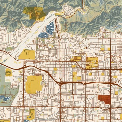 Azusa California Map Print In Woodblock — Jace Maps