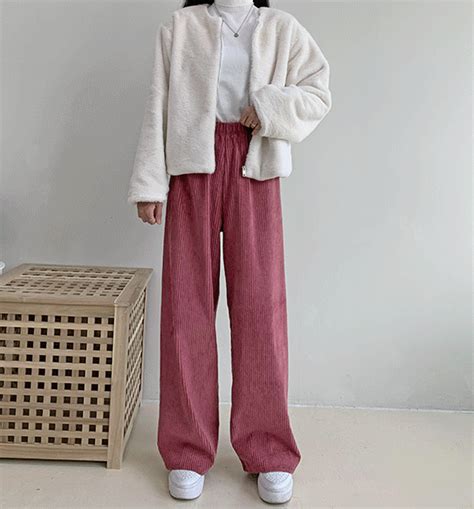 코듀로이 와이드 팬츠 밴딩 골덴 바지 여성 여자 통바지 겨울 핑크 블랙 브라운