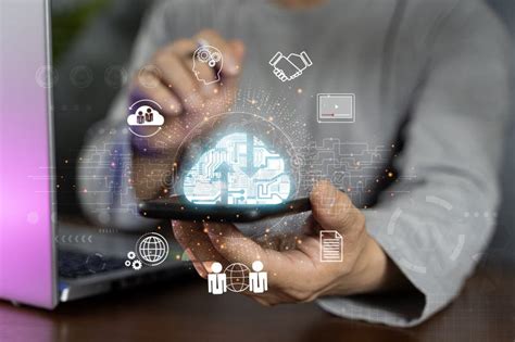 Man Use Laptop With Cloud Computing Diagram Show On Hand Cloud Technology Data Storage Stock