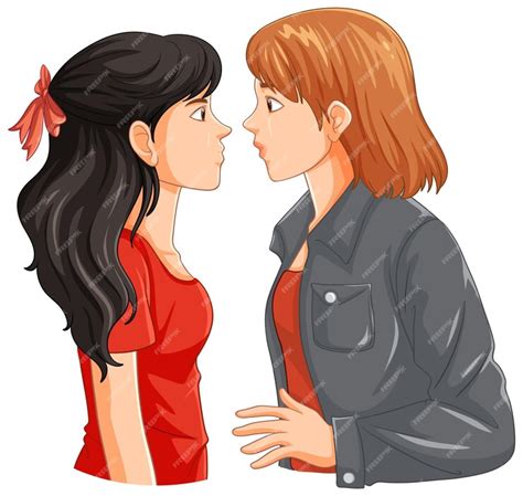 Free Vector Lesbian Couple Cartoon Kissing