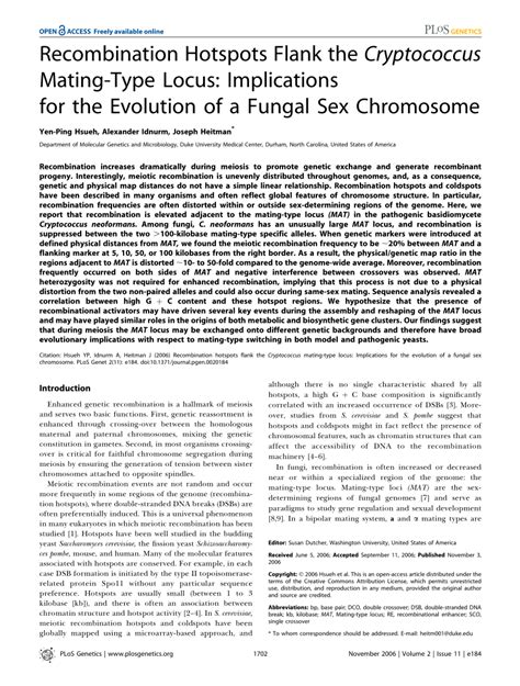 Pdf Recombination Hotspots Flank The Cryptococcus Mating Type Locus Implications For The