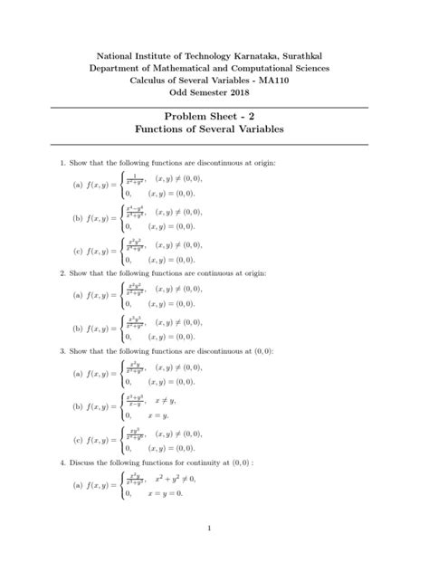 problem sheet 2 functions of several variables pdf variable mathematics logic