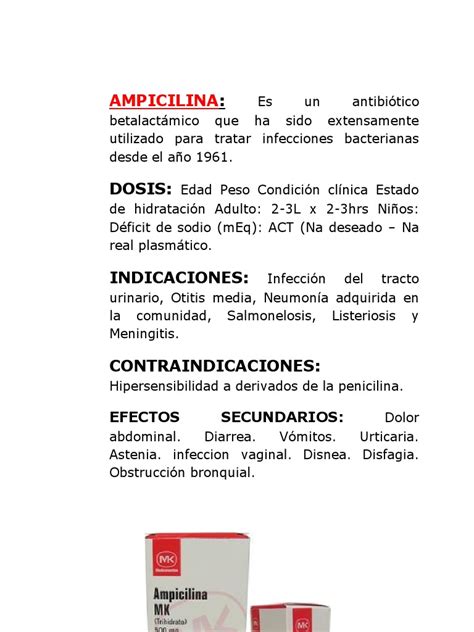Ampicilina Indicaciones Y Efectos Adversos Pdf Droga Anti