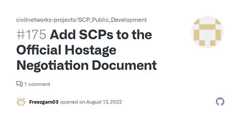 Add SCPs To The Official Hostage Negotiation Document Issue Civilnetworks Projects SCP