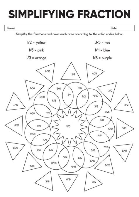 Simplifying Fractions Coloring Worksheet