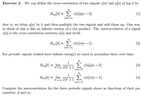 exercise 2 we can define the cross correlation of