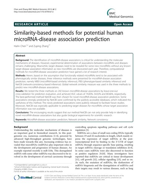 Pdf Similarity Based Methods For Potential Human Microrna Disease Association Prediction
