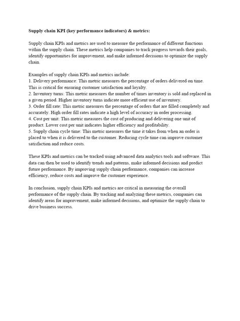 Supply Chain Kpi Pdf