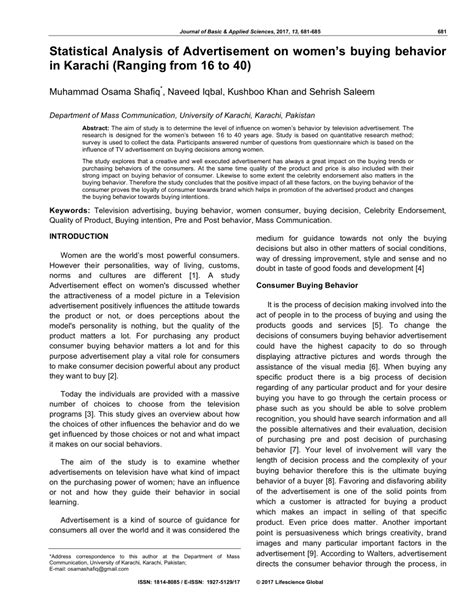 Pdf Statistical Analysis Of Advertisement On Womens Buying Behavior