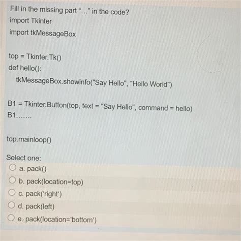 Solved Fill In The Missing Part In The Code Import