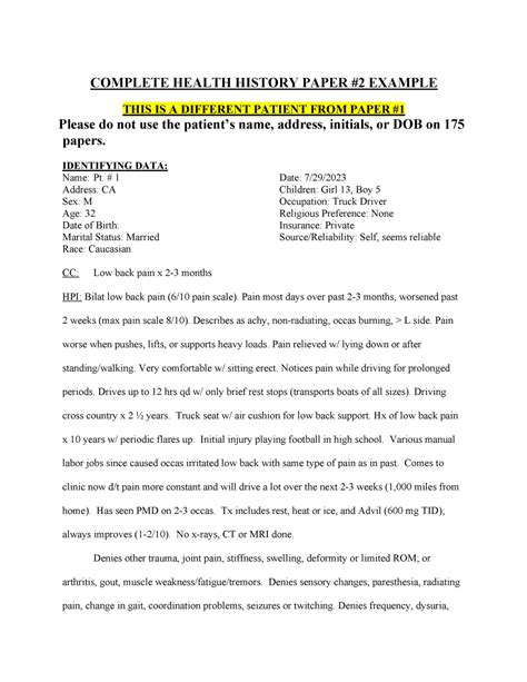 Complete Health History Paper COMPLETE HEALTH HISTORY PAPER 2 EXAMPLE THIS IS A DIFFERENT