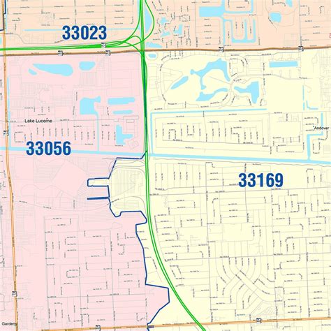 Color Cast Zip Code Style Wall Map Of Miami Gardens Fl American Map