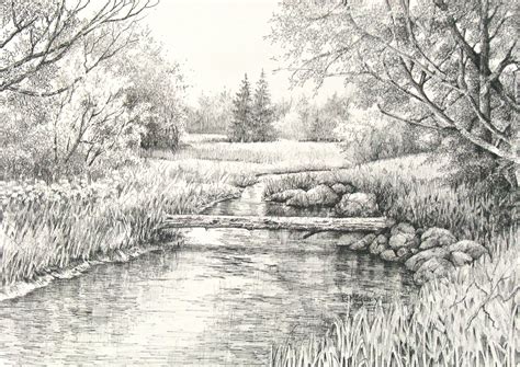 Landscape Drawing In Pen Visual Art Drawing