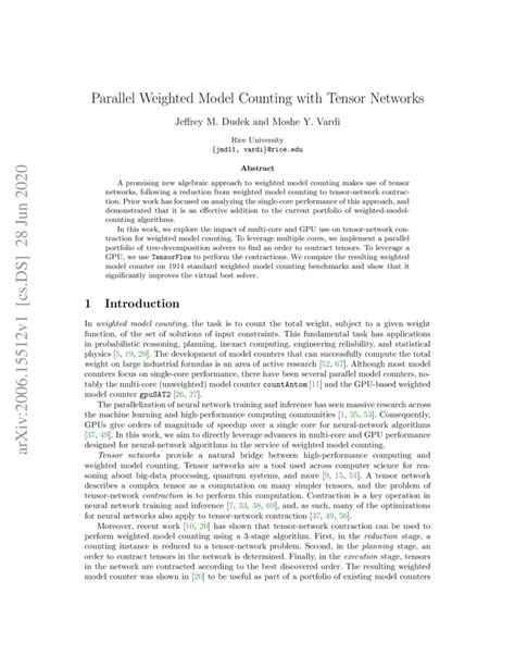 Parallel Weighted Model Counting With Tensor Networks Deepai