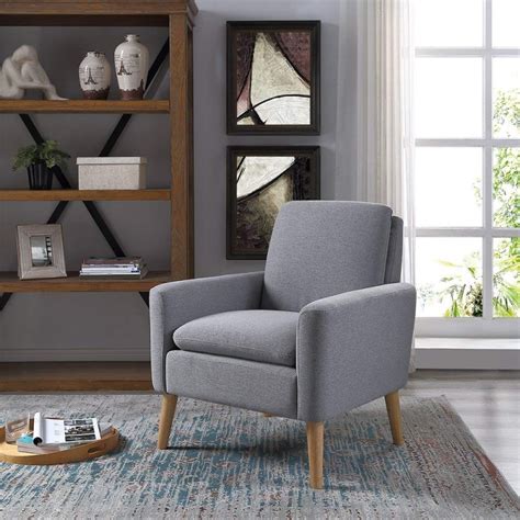 Zimtown Mid Century Modern Accent Chair Upholstered Living Room Fabric Arm Chairs Grey Zimtown