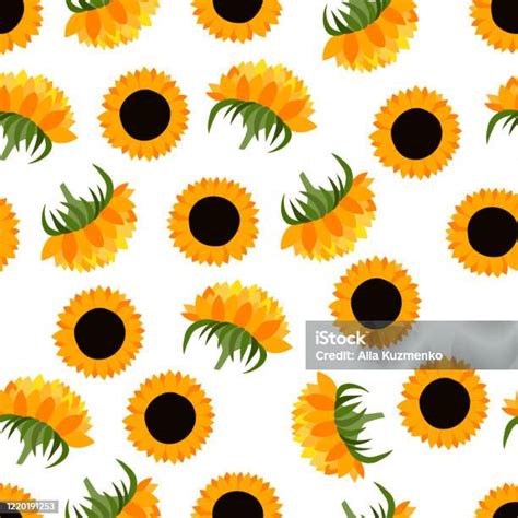 흰색 배경에 오렌지 해바라기와 여름 다채로운 원활한 패턴입니다 만화 스타일입니다 직물 섬유 포스터 카드 종이를 위한 디자인 아름다움 꽃입니다 벡터 그림입니다 0명에 대한
