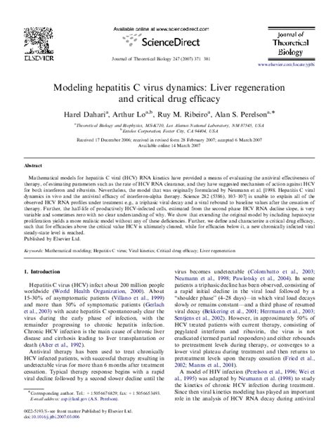 Pdf Modeling Hepatitis C Virus Dynamics Liver Regeneration And