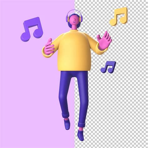 Premium Psd 3d Character With Headphone And Music Note For Ui Ux Web