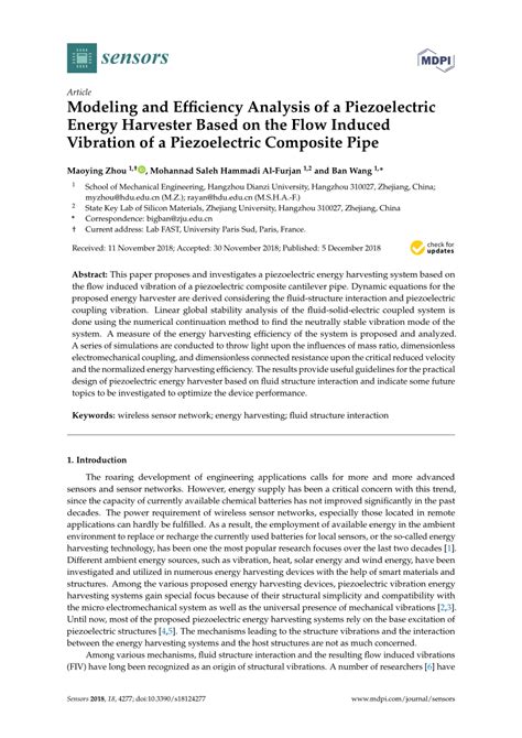 Pdf Modeling And Efficiency Analysis Of A Piezoelectric Energy Harvester Based On The Flow