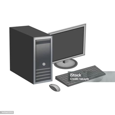 모니터 키보드 마우스가 있는 사실적인 3d 컴퓨터 케이스는 흰색 배경에 분리되어 있습니다 벡터에 대한 스톡 벡터 아트 및 기타