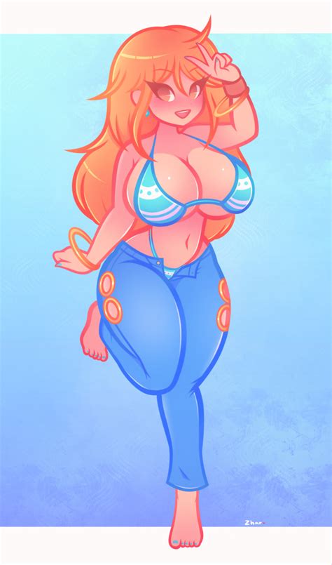 Rule 34 Barefoot Big Breasts Bikini Bikini Top Blue Background Blush Bracelet Bracelets Brown