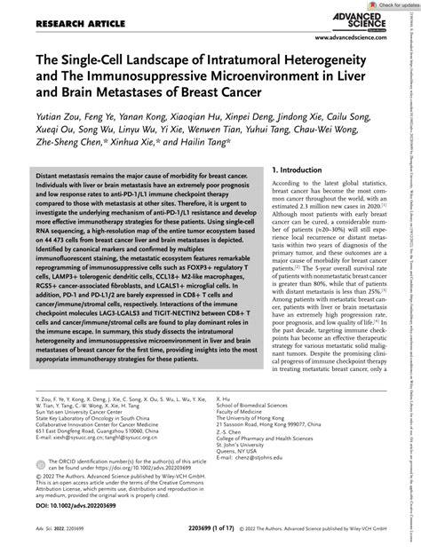 Pdf The Single‐cell Landscape Of Intratumoral Heterogeneity And The
