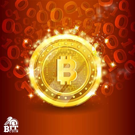 Golden Bit Coin In The Center Of Red Background With Binary Code