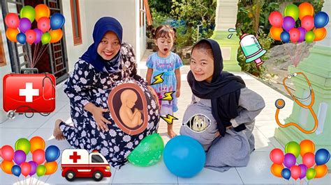Drama Lucu😂🤣🎈 2 Ibu Hamil lomba niup balon lalu di pecai dengan perut bunjit - YouTube