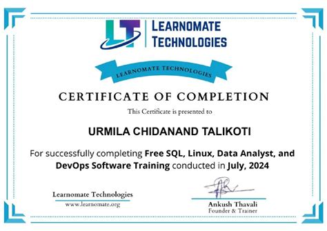 Completed Sql Linux Data Analysis And Devops Course Urmila