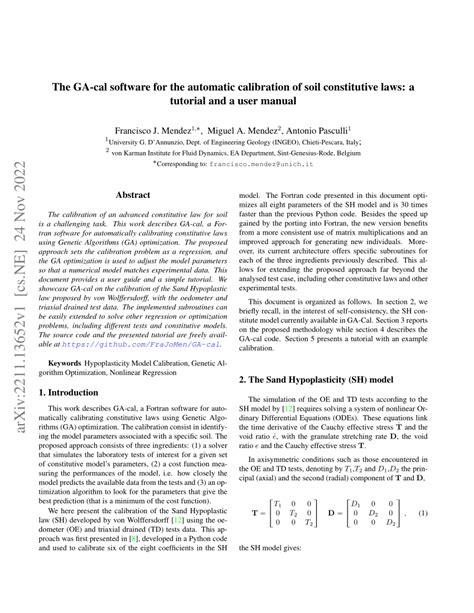 PDF The GA Cal Software For The Automatic Calibration Of Soil Constitutive Laws A Tutorial