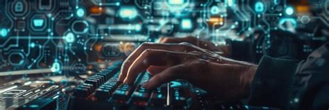 Hands Skillfully Typing Codes On A Keyboard Surrounded By An Array Of Digital Symbols And
