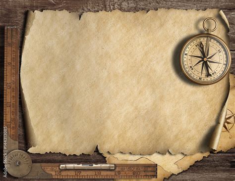 Old Blank Map Background With Compass Adventure And Travel Concept 3d