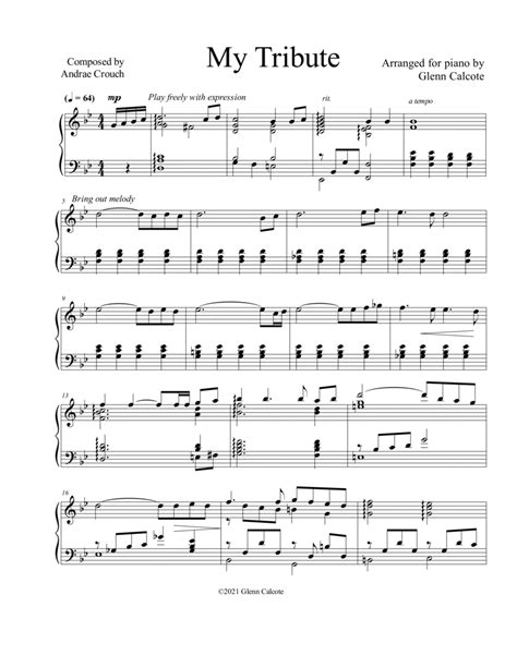 My Tribute Arr Glenn Calcote By Andrae Crouch Sheet Music For Piano