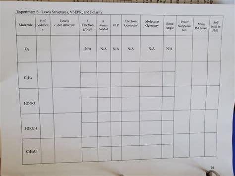 Solved Experiment 6 Lewis Structures Vsepr And Polarity