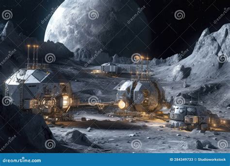 Advanced Asteroid Mining Facility In Operation Stock Illustration