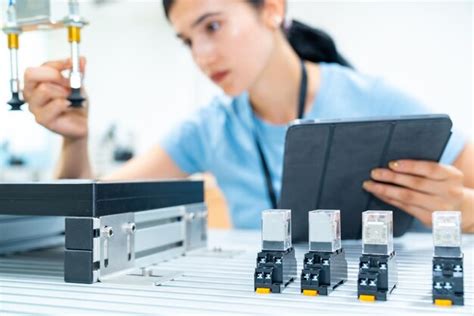 Premium Photo 制造业技术和科学概念 专业女技术工程师 检查和维护工厂实验室中的计算机软件的电动机器人机器臂系统