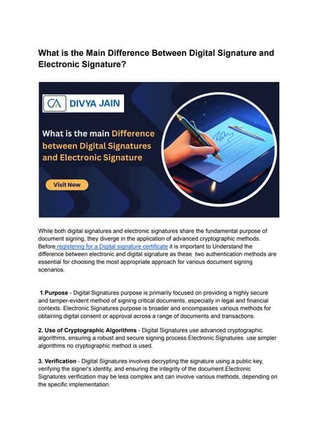 Difference Between Digital Signature And Electronic Signaturepdf