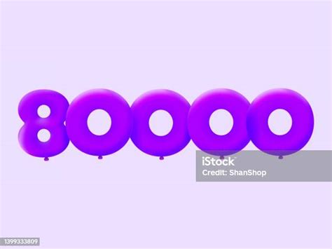 보라색 3d 번호 80000 풍선 현실적인 3d 헬륨 보라색 풍선 벡터 일러스트 레이 션 디자인 파티 장식 생일 기념일