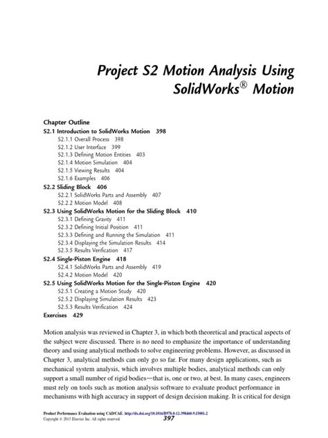 Project S2 Motion Analysis Using Solidworks Motion Chapter Outline