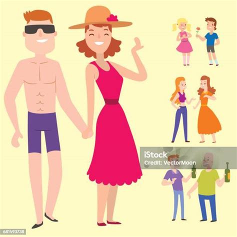 사람들 행복 한 커플 만화 관계 문자 생활 벡터 일러스트 레이 션 편안한 친구 남성에 대한 스톡 벡터 아트 및 기타 이미지