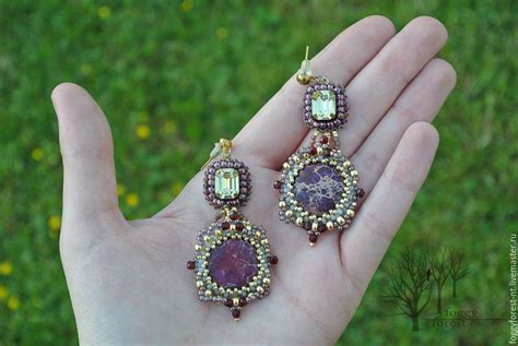 Купить Сиреневые серьги из бисера Серьги из камней и стразТосканский виноград серьги с