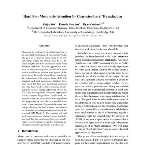 Hard Non Monotonic Attention For Character Level Transduction Acl