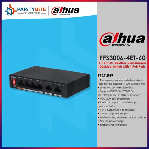 Dahua Desktop Switch Pfs3006 4et 60 4 Ports Poe Switch Unmanaged Lazada Ph