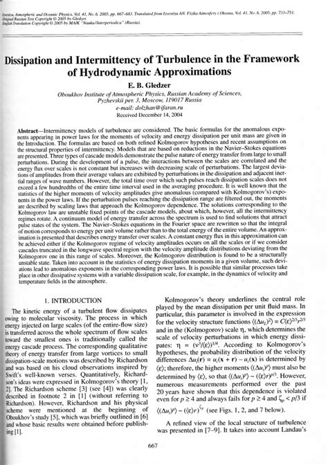 Pdf Dissipation And Intermittency Of Turbulence In The Framework Of