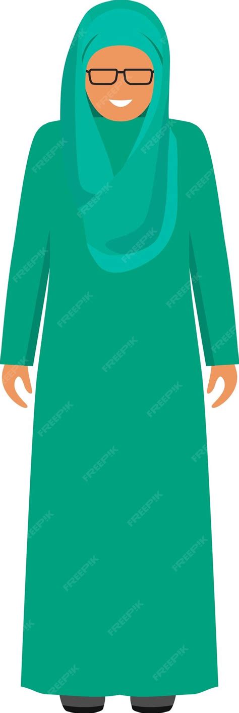 전통적인 이슬람 아랍어 의류에 서있는 아랍 늙은 여자 벡터 일러스트 프리미엄 벡터