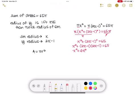 solved set up an equation and solve each problem the sum of the areas
