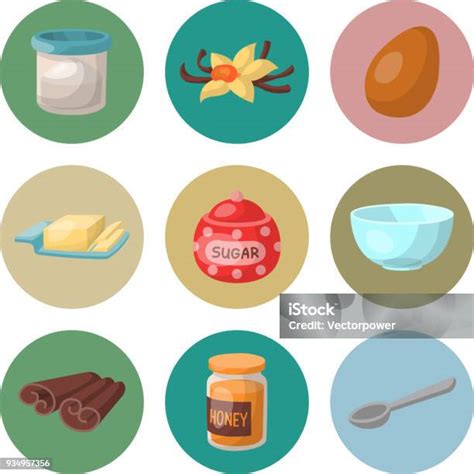 요리 재료 주방 용품 수 제 음식 준비 베이커 벡터 일러스트 레이 션 준비 생 과자 굽기 가루로 빻은에 대한 스톡 벡터 아트 및