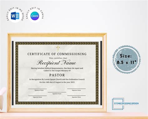 Editable Certificate Of Commissioning Editable With Canva Or Microsoft Word Instant Download