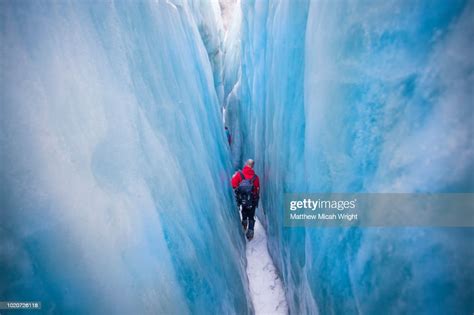 Travelers Explore New Zealands Famous Franz Josef Glacier Blue Ice Deep